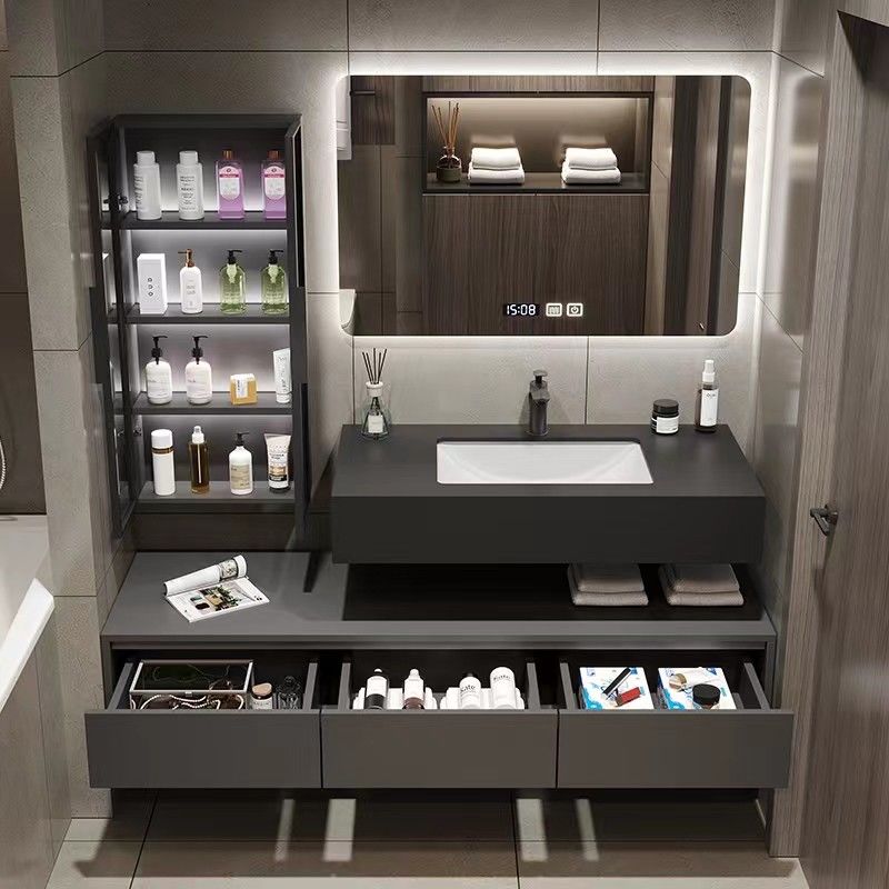 Modern Hotel Room Cabinets Rock Plate Wash Basin Integrated Bathroom Units